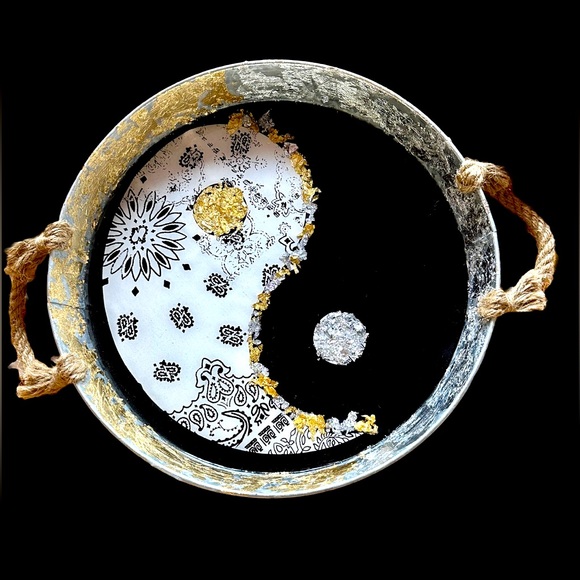 Accents | Yin Yang Resin Bandana Goldsilver Leaf Galvanized Decor Tray ...